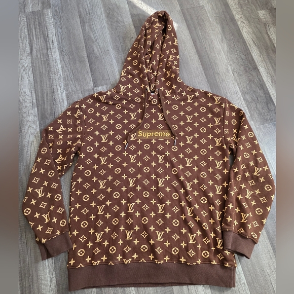 Supreme | Tops | Vintage Supreme Lv Monogram Brown Hoodie Preshrunk Xl ...